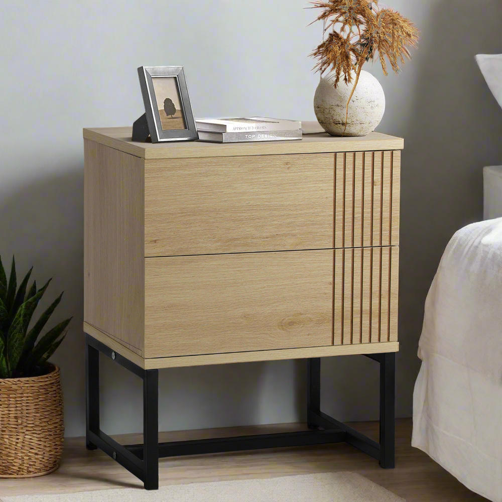 Belgrado Modern Wood and Metal Bedside Tables | Natural Wood and Metal ...
