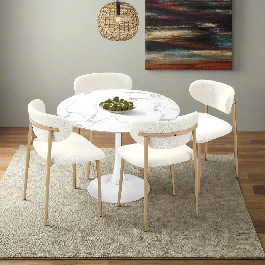 Milo Gold Boucle 90cm Round Dining Table Set | 5 Seater Modern Dining ...